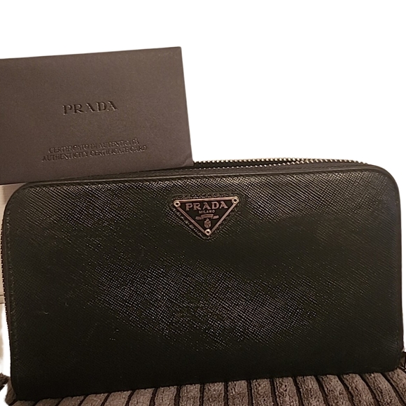 Prada | Bags | Prada Saffiano Wallet With Authenticity Card | Poshmark